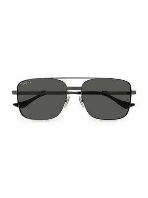 Gucci Men's Running Web Squared Metal Sunglasses - Ruthenium - Ruthenium