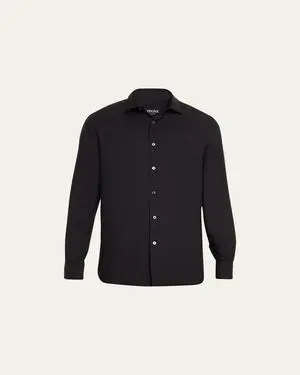 Zegna Cashco Cashmere-cotton Sport Shirt - Black Solid