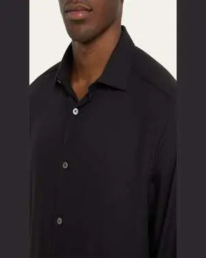 Zegna Cashco Cashmere-cotton Sport Shirt - Black Solid