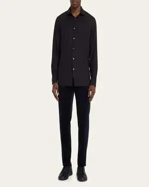 Zegna Cashco Cashmere-cotton Sport Shirt - Black Solid