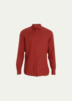 Zegna Cashco Cashmere-cotton Sport Shirt Dk Org Sld