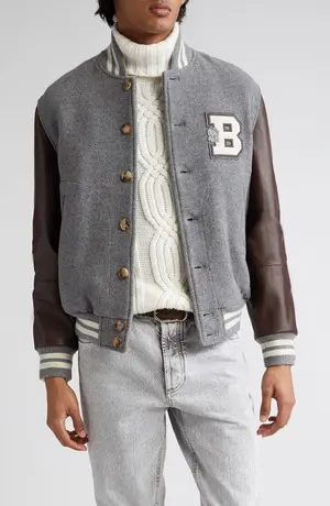 Brunello Cucinelli Wool & Leather Varsity Jacket