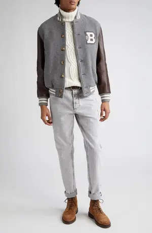 Brunello Cucinelli Wool & Leather Varsity Jacket
