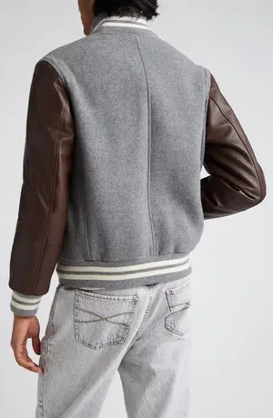 Brunello Cucinelli Wool & Leather Varsity Jacket