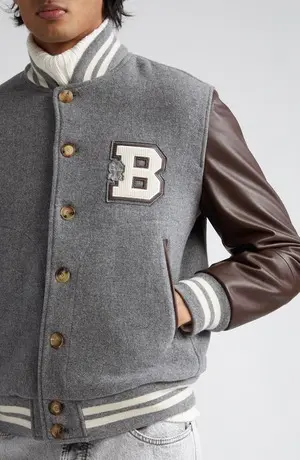 Brunello Cucinelli Wool & Leather Varsity Jacket