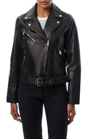 Bernardo Crop Leather Moto Jacket - Black