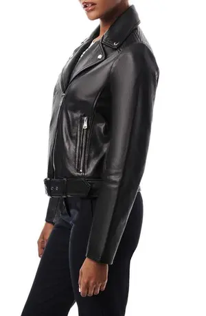 Bernardo Crop Leather Moto Jacket - Black