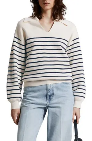 & Other Stories Breton Stripe Cotton Blend Sweater - Offwhite/navy Stripe