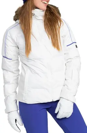 Roxy Snowblizzard Snow Jacket With Removable Faux Fur Trim & Hood - Bright White