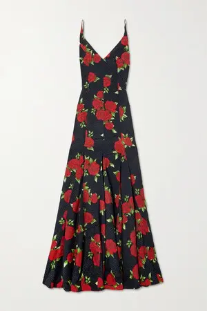 MARKARIAN Marylin Pleated Floral-print Crepe De Chine Gown - Red