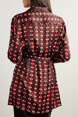 WALES BONNER Melody Belted Checked Satin Shirt