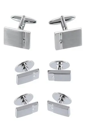 Trafalgar The Kingsley Square Cuff Link & Stud Set - Silver