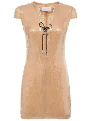 16Arlington Seer Sequined Lace-up Mini Dress - Beige