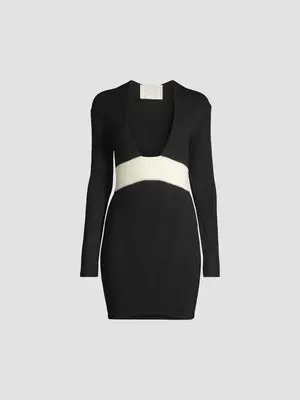 Victor Glemaud Plunging U-neck Rib-knit Minidress - Black