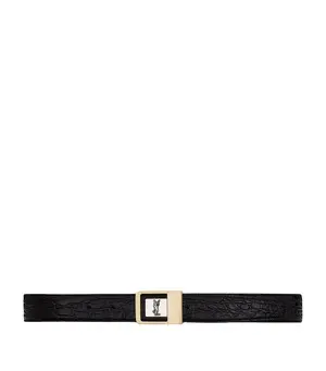 Saint Laurent Croc-embossed Leather Buckle Belt - Black