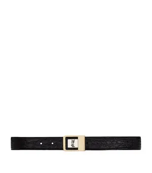 Saint Laurent Croc-embossed Leather Buckle Belt
