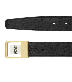 Saint Laurent Croc-embossed Leather Buckle Belt