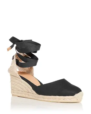 CastaÑer Carina Ankle Tie Espadrille Wedge Sandals - Black