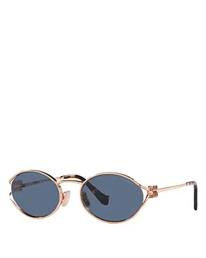 Miu Miu Metal Oval Sunglasses, 54mm Rose Gold/blue Solid