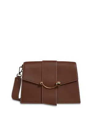 Strathberry Crescent Leather Shoulder Bag - Chocolate/gold