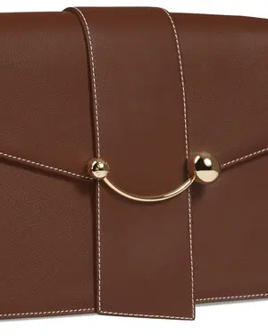Strathberry Crescent Leather Shoulder Bag - Chocolate/gold