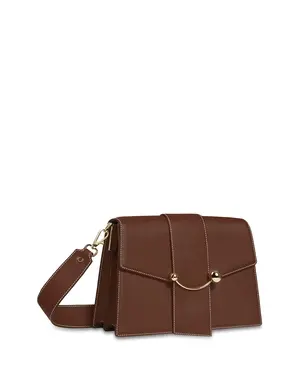 Strathberry Crescent Leather Shoulder Bag - Chocolate/gold