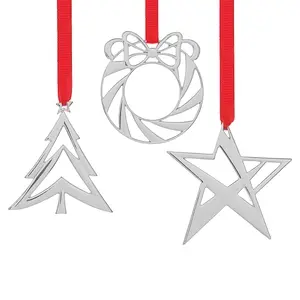 NAMBE Tree, Wreath & Star Mini Ornaments, Set Of 3 - Silver