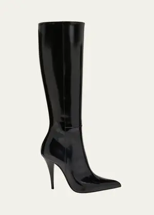 Saint Laurent Jones Patent Stiletto Knee Boots - Nero | Editorialist