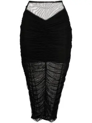 FLEUR DU MAL Ruched Midi Skirt - Black