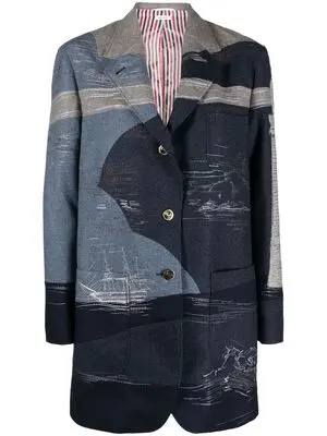 Thom Browne Motif-embroidered Colour-block Blazer