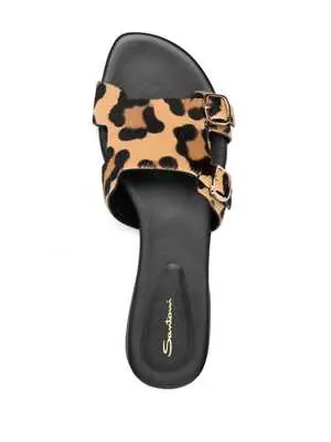 Santoni Leopard Print Double-buckle Slides