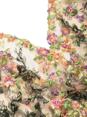 GILDA & PEARL Floral-embroidery Silk Bodysuit - Brown