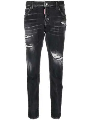 Dsquared2 Distressed Cropped Skinny Jeans - Black