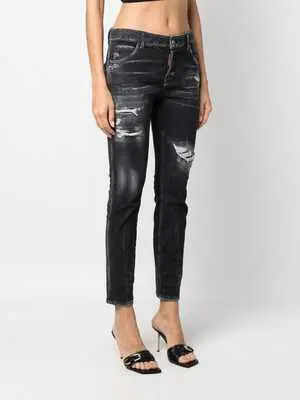Dsquared2 Distressed Cropped Skinny Jeans - Black