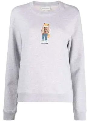 Maison Kitsuné Fox-print Cotton Sweatshirt - Grey
