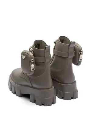 Prada Monolith Leather Ankle Boots With Pouch Detail - Grey  display picture 3