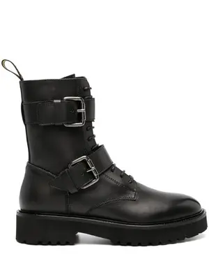 DOUCAL'S Buckled Lace-up Leather Boots