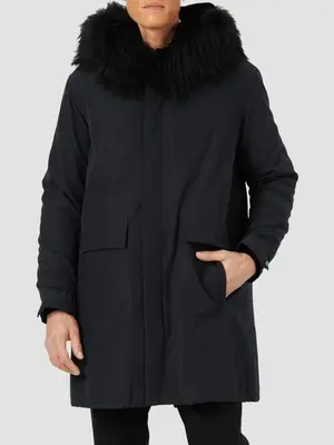 Gorski Parka With Shearling Lamb Hood Trim - Navy
