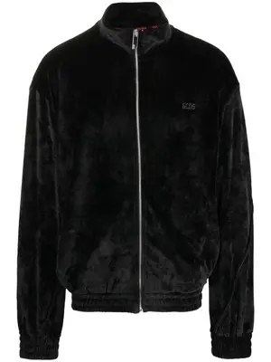 Gcds Logo-embroidered Velvet Bomber Jacket
