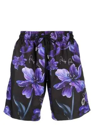 Philipp Plein Floral-print Swim Shorts - Black
