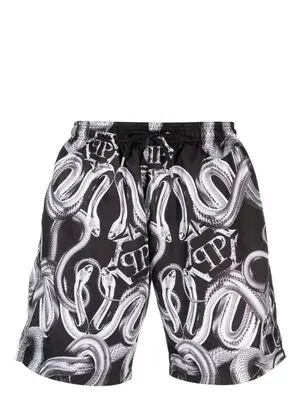 Philipp Plein Snake Logo-print Swim Shorts - Black