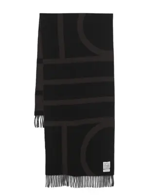 TOTÊME Monogram Jacquard Wool Scarf - Black