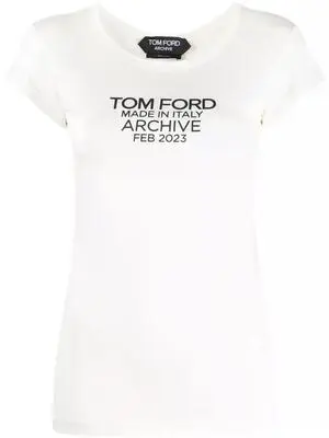 TOM FORD Logo-print Silk T-shirt - Neutrals