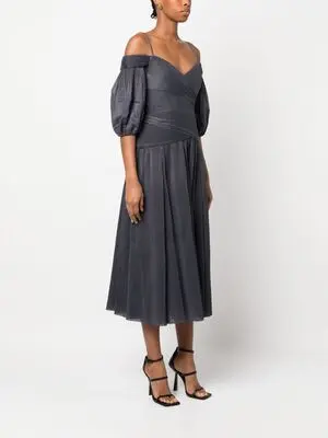 Zimmermann Off-shoulder Pleated Midi Dress