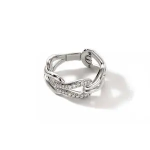 John Hardy Surf Link Ring With Diamonds - Silver