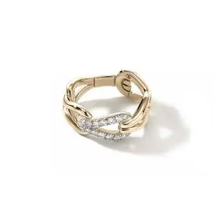 John Hardy Surf Link Ring With Diamonds - Gold