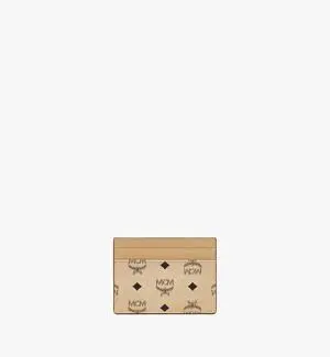 Mcm Aren Card Case In Visetos Beige + Black