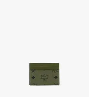 Mcm Aren Card Case In Visetos - Khaki Moss