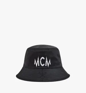 Mcm Logo Embroidery Bucket Hat In Nylon Twill - Black