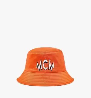 Mcm Logo Embroidery Bucket Hat In Nylon Twill Tangerine Tango